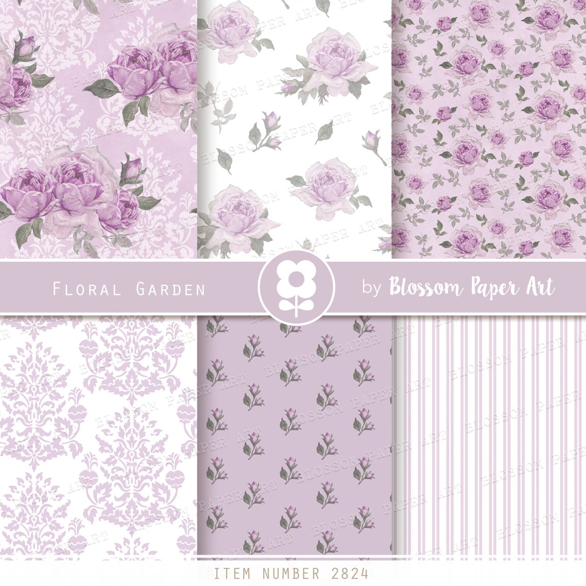 Purple Floral Digital Paper Lilac Rose Digital Download - Etsy