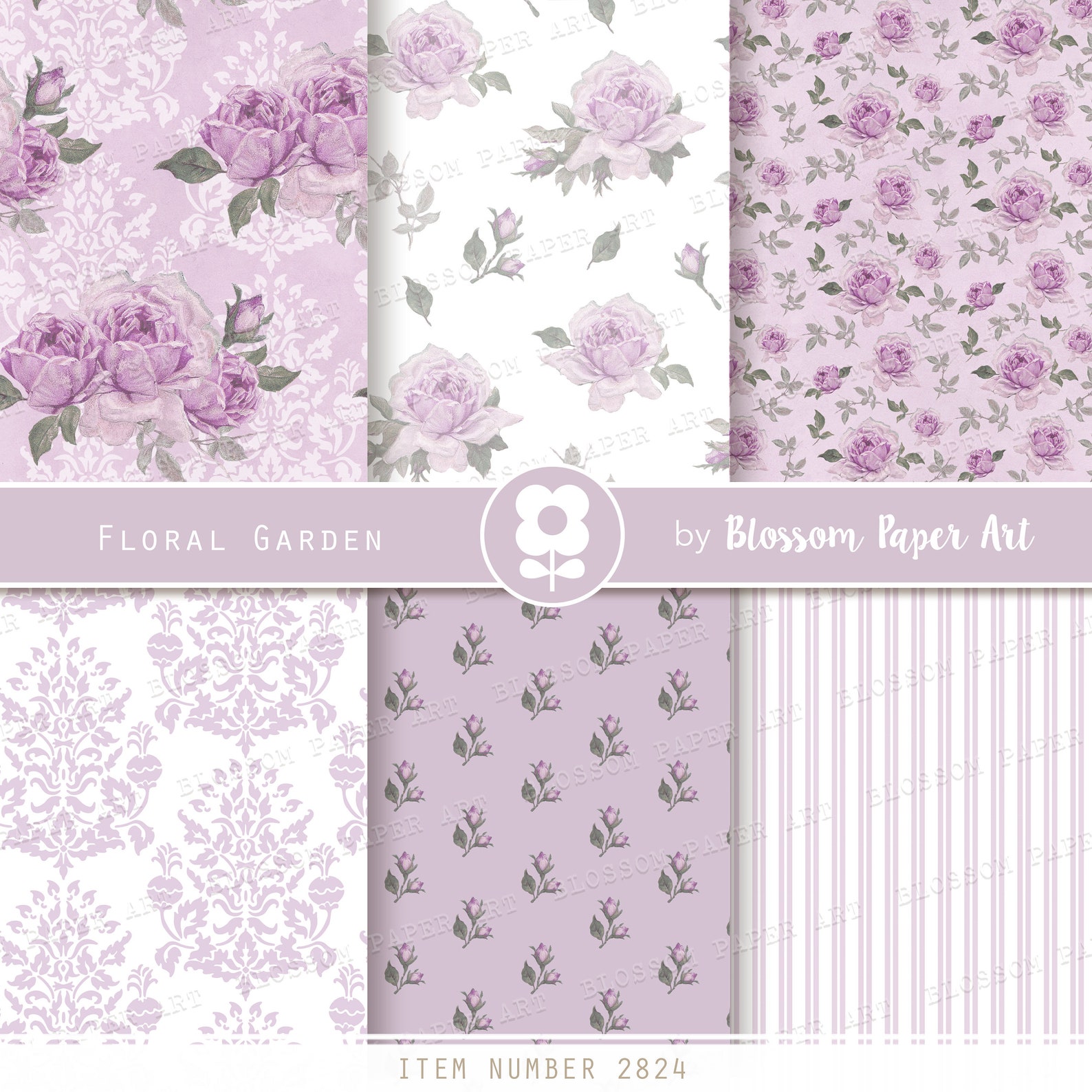Purple Floral Digital Paper Lilac Rose Digital Download - Etsy