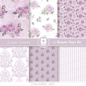 Purple Floral Digital Paper, Lilac Rose Digital Download Sheets, Shabby ...