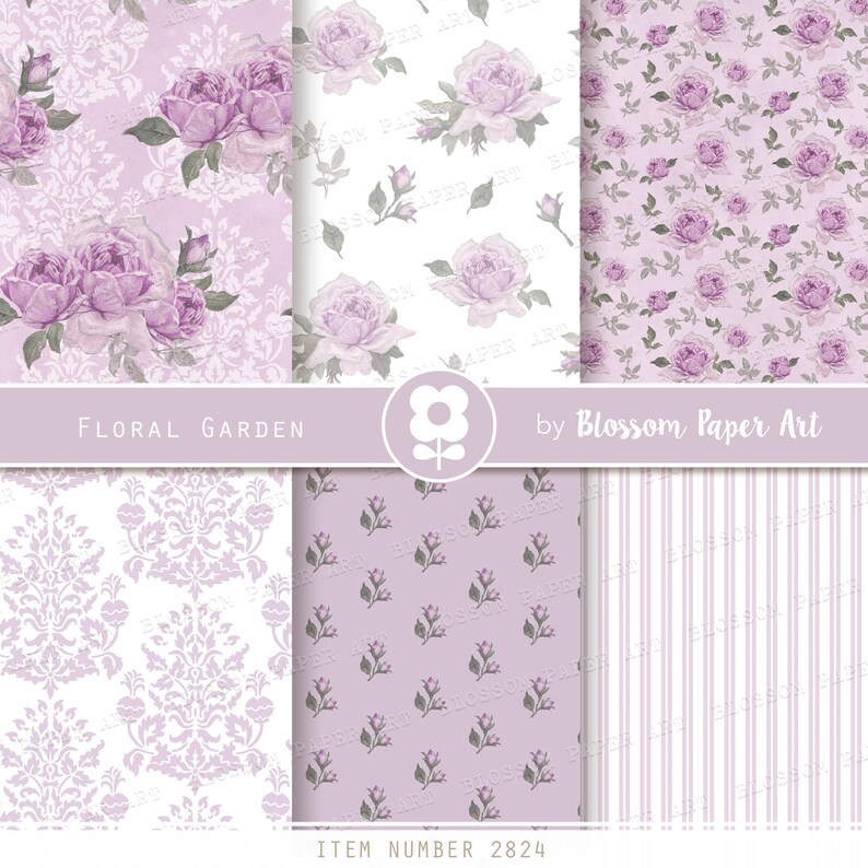 Purple Floral Digital Paper Lilac Rose Digital Download - Etsy
