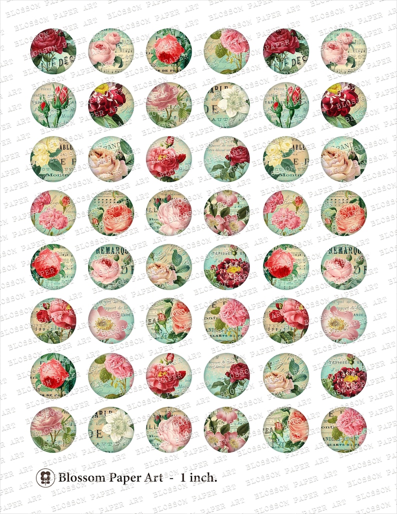 Printable Floral Circles: Collage Sheet With 5 Sizes (digital Download ...