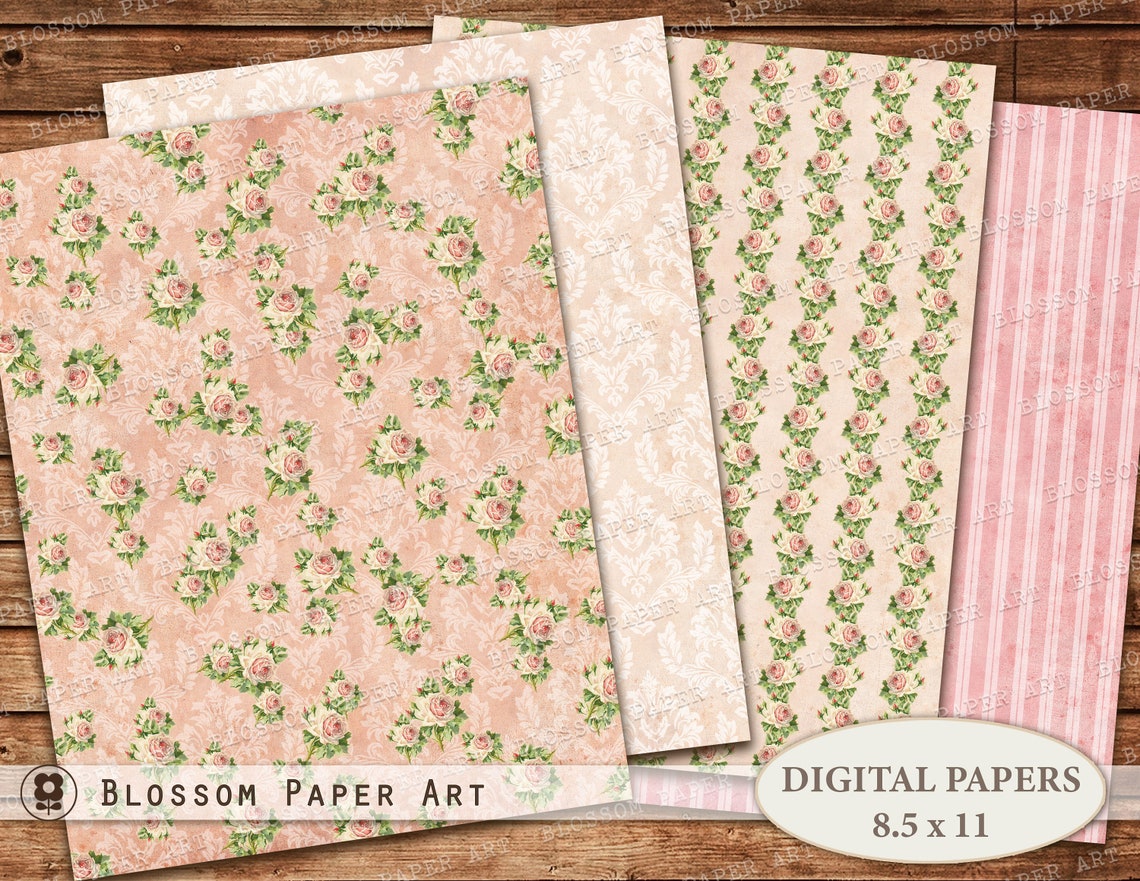 Rose Digital Paper Floral Scrapbook Paper Vintage Rose - Etsy