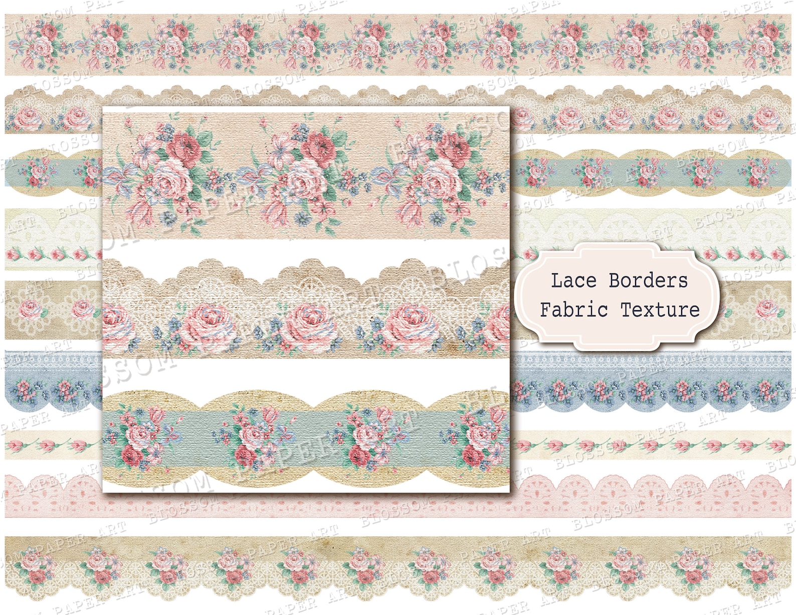 Shabby Chic Rose Borders: Printable Lace for Junk Journals (digital ...