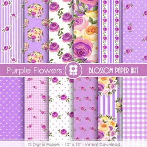 Digital Paper Purple Flowers Digital Paper Pack Scrapbooking - Etsy