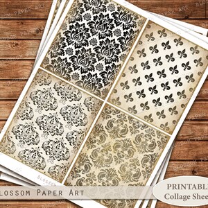 Printable Digital Paper BLACK DAMASK Vintage Digital Collage Sheet Junk ...