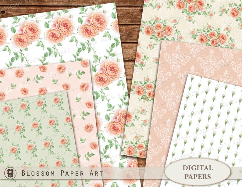 Floral Digital Papers Roses Digital Paper Pack Scrapbook | Etsy