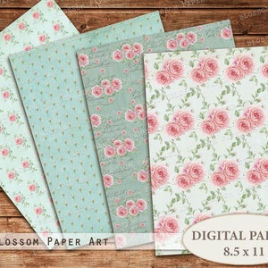 Floral Scrapbook Paper, 8.5x11 Sheet, Rose Digital Paper, Junk Journal ...