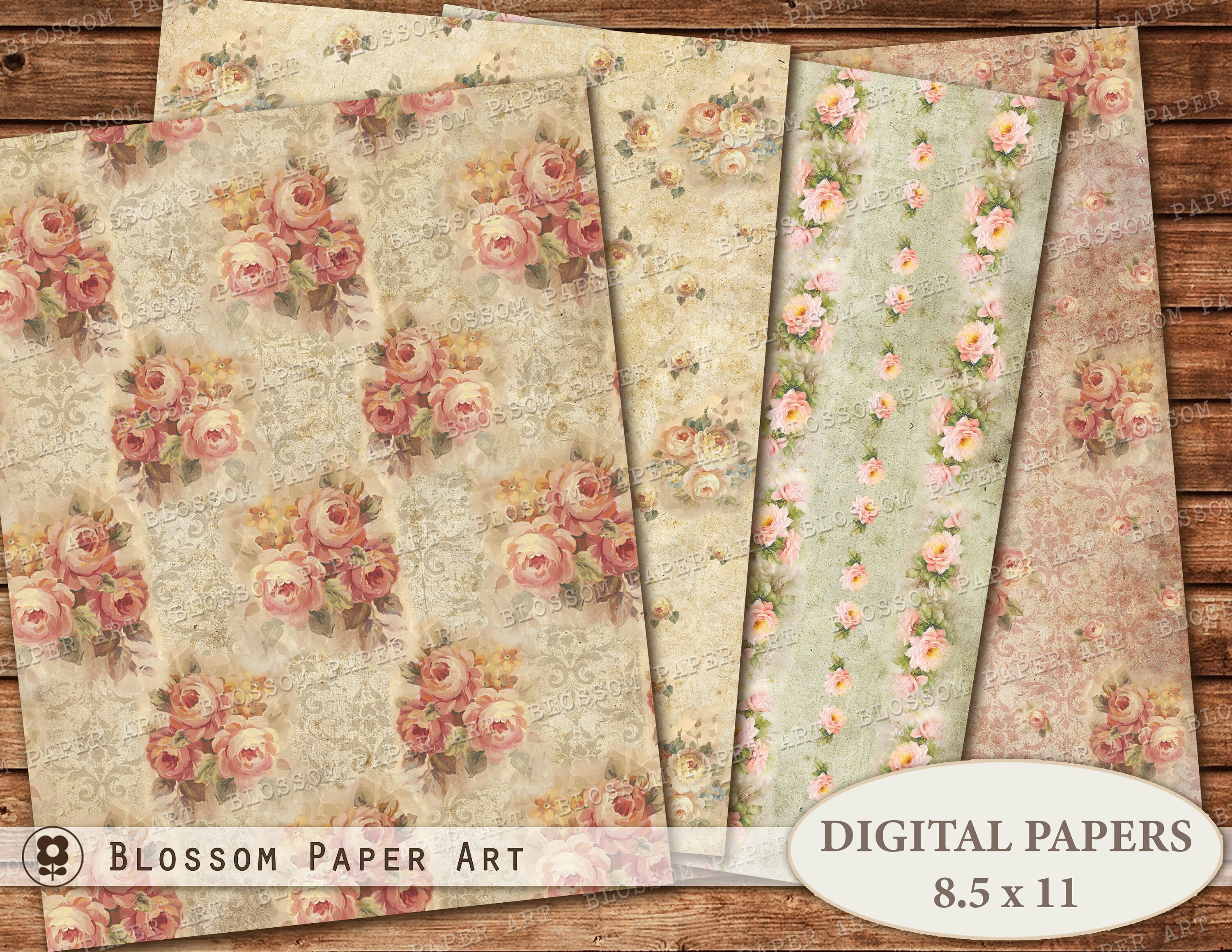 Floral Digital Paper Vintage Scrapbook Paper Old Texture | Etsy