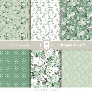 Green Digital Papers, Floral Scrapbook Paper Pack, Junk Journal Paper ...