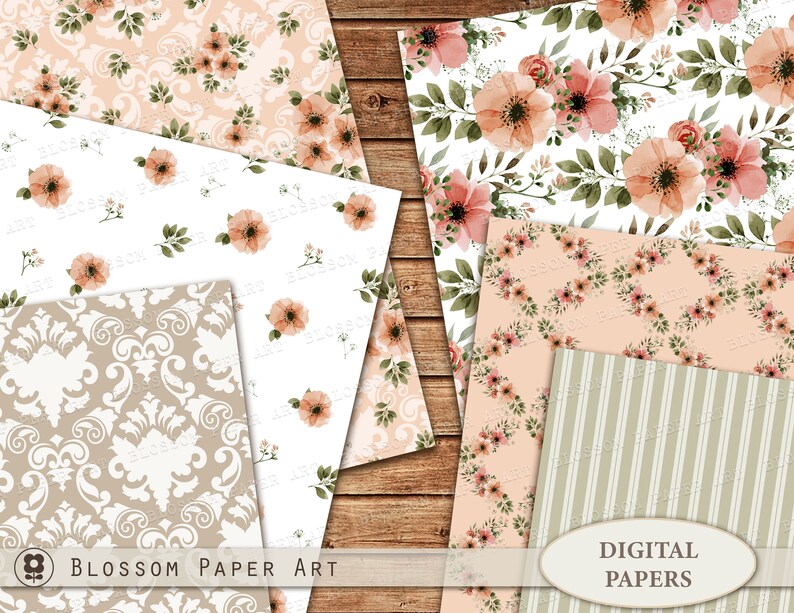 Floral Digital Paper Peach Digital Paper Scrapbooking Floral - Etsy