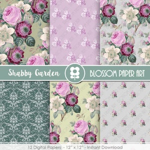 Teal Rose Digital Paper, Purple Rose Digital Paper Pack, Blue Floral ...