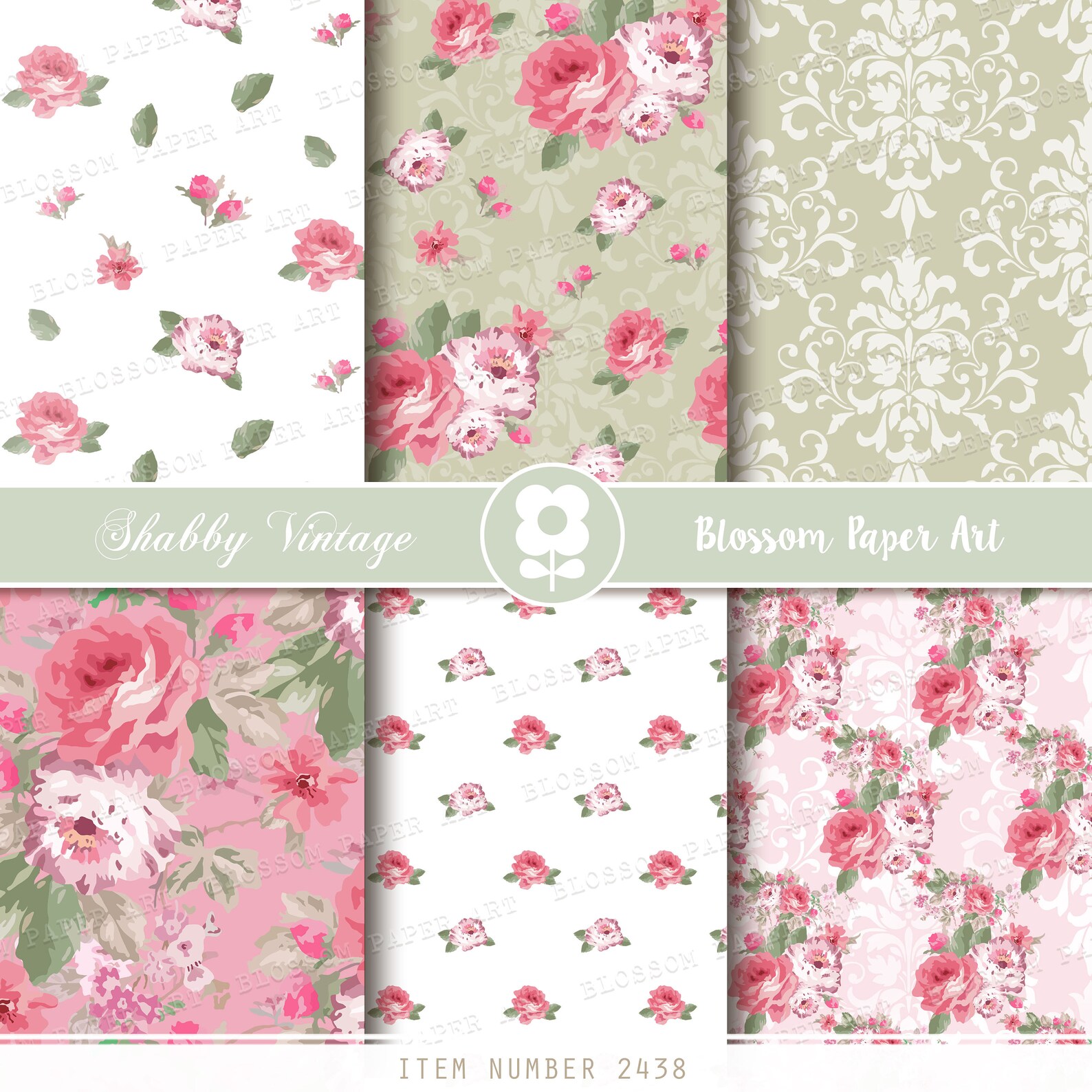 Shabby Chic Digital Paper Pink Floral Digital Paper Pack | Etsy
