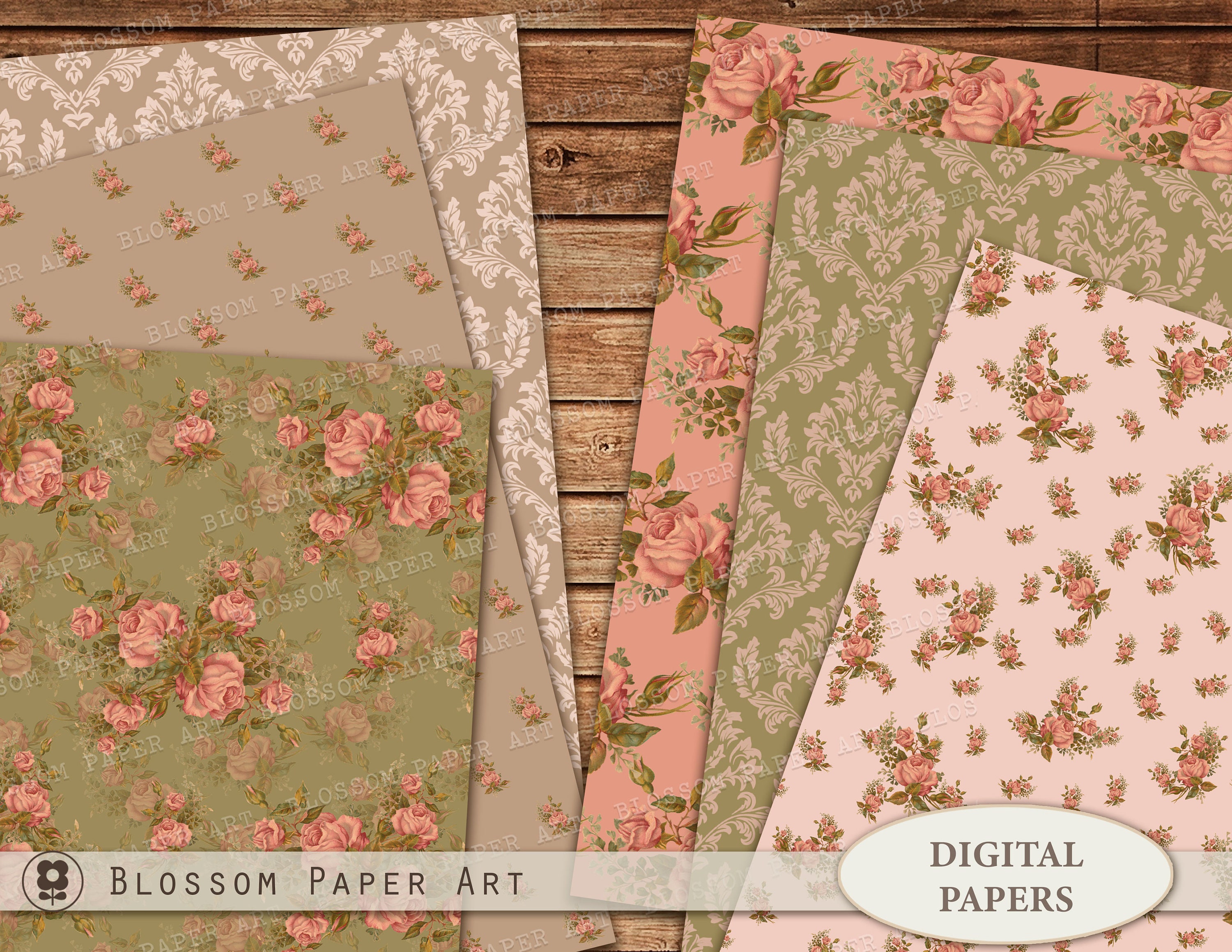 Pink Roses Digital Paper Shabby Chic Scrapbook Digital Paper - Etsy