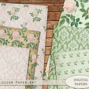 Vintage Floral Digital Paper Floral Digital Paper Pack, Pink Roses ...