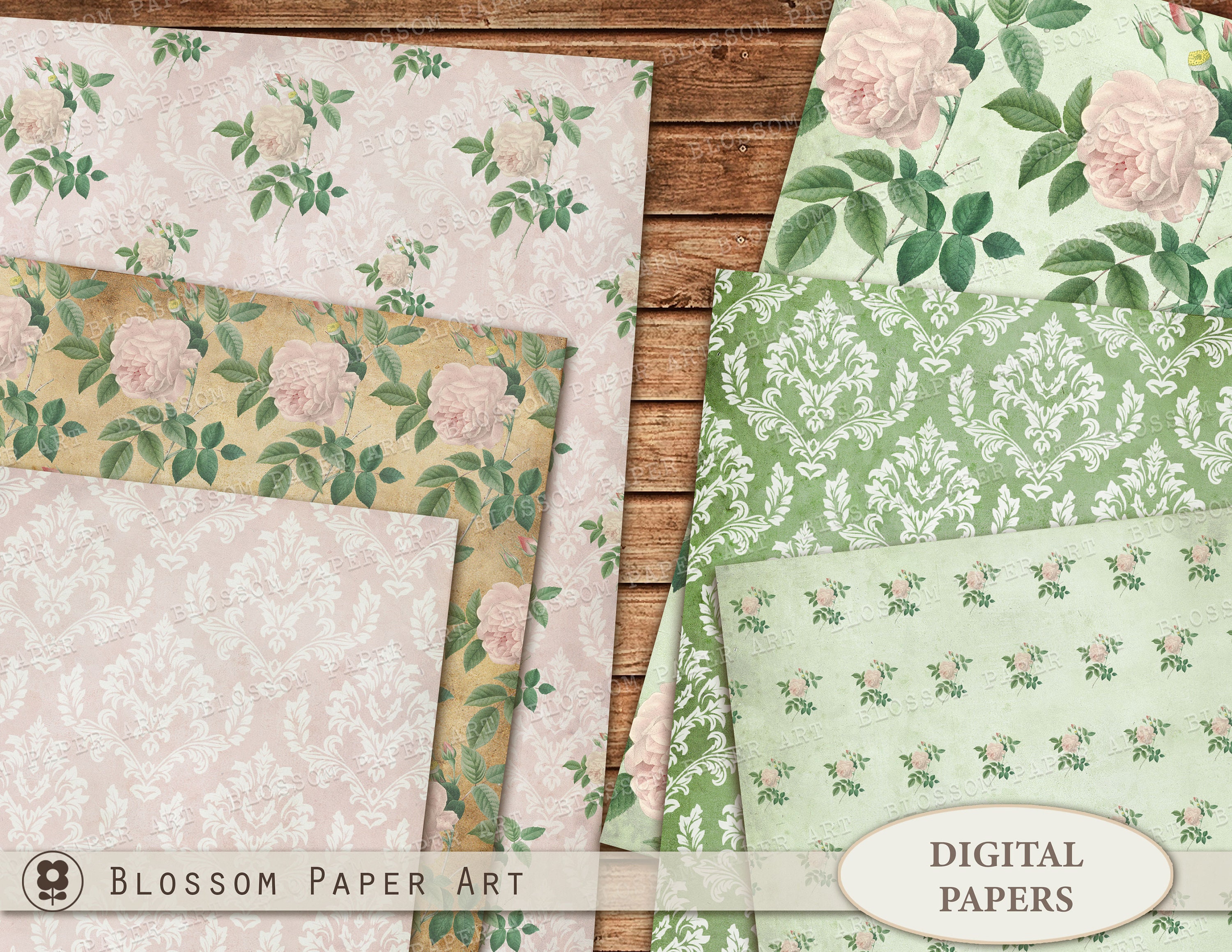 Vintage Floral Digital Paper Floral Digital Paper Pack Pink | Etsy
