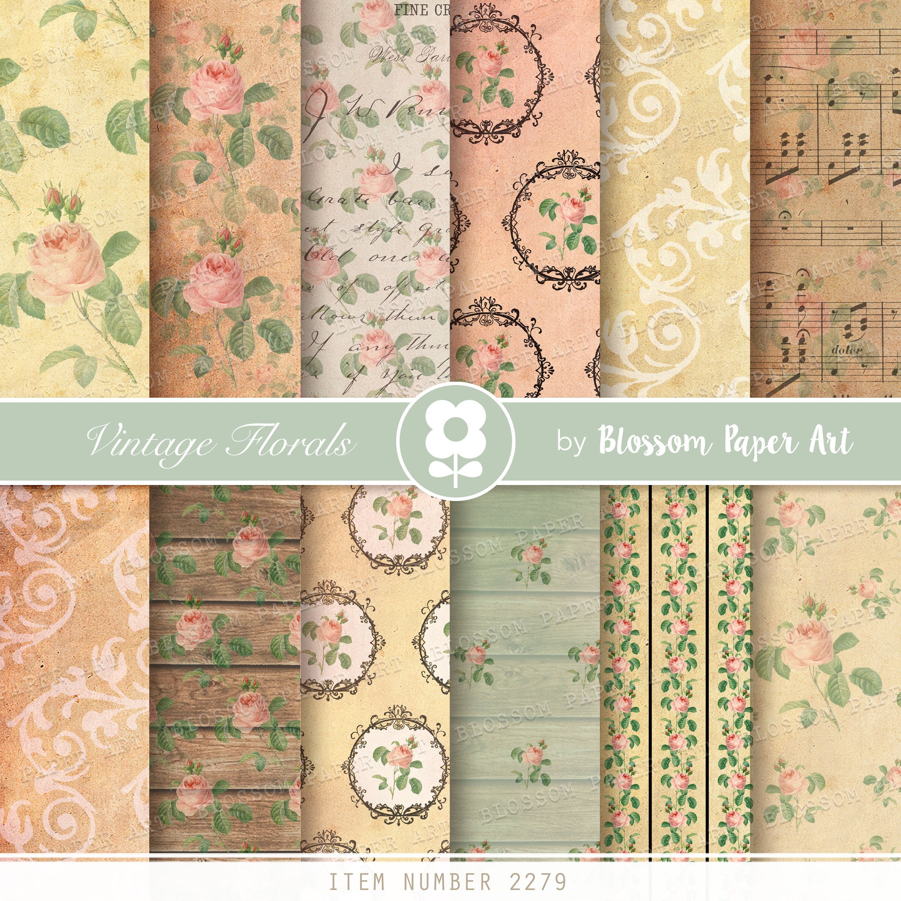 Rose Digital Paper Vintage Floral Digital Paper Pack Victorian | Etsy