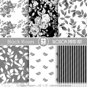 Black Digital Paper, Rose Digital Paper Pack, Black Roses, Wedding ...