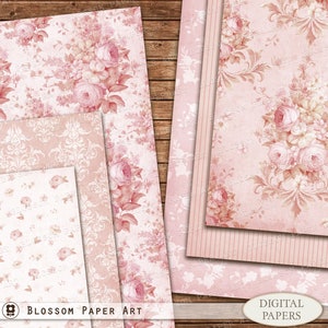 Shabby Chic Papers, Rose Digital Papers, Pink Floral Papers for Junk ...