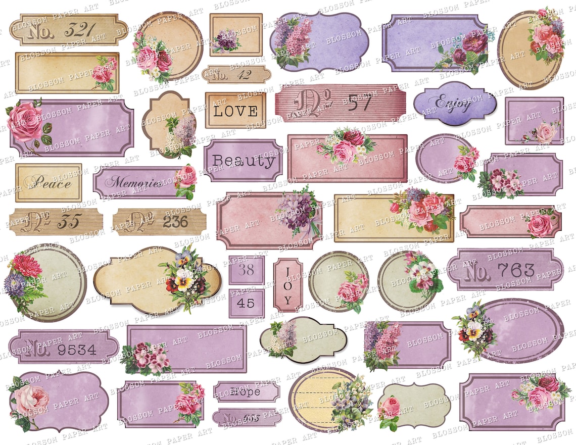 Vintage Printable Labels Junk Journal Tags Purple Tags | Etsy