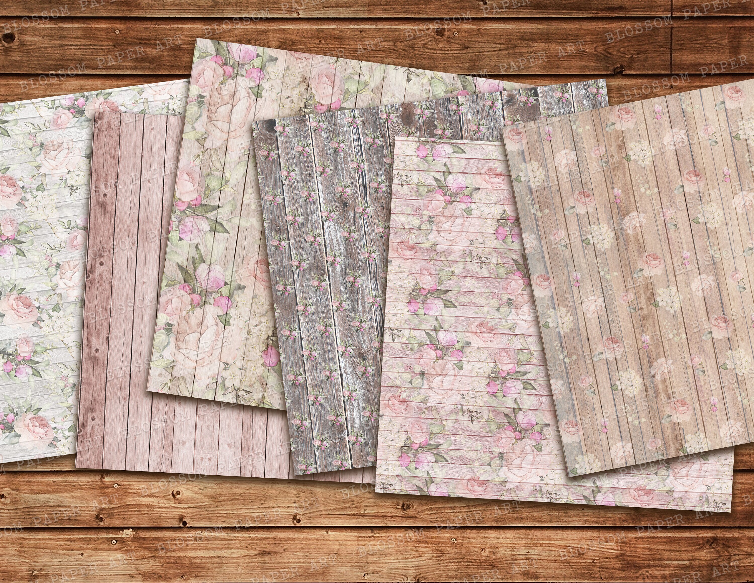 Shabby Chic Wood Texture Paper: Roses Collage (digital Download) - Etsy
