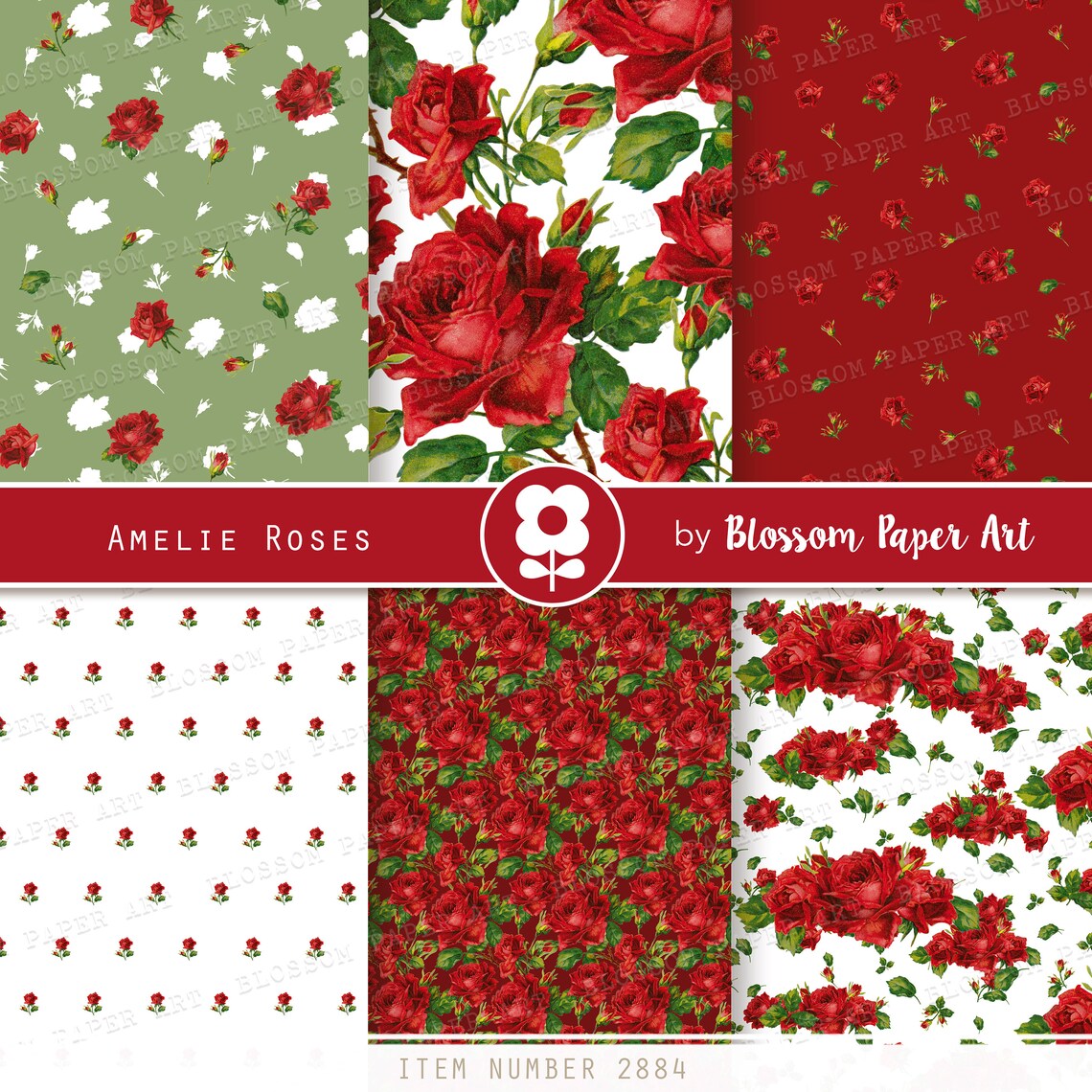 Rose Digital Paper Red Rose Digital Paper Pack Red Floral | Etsy