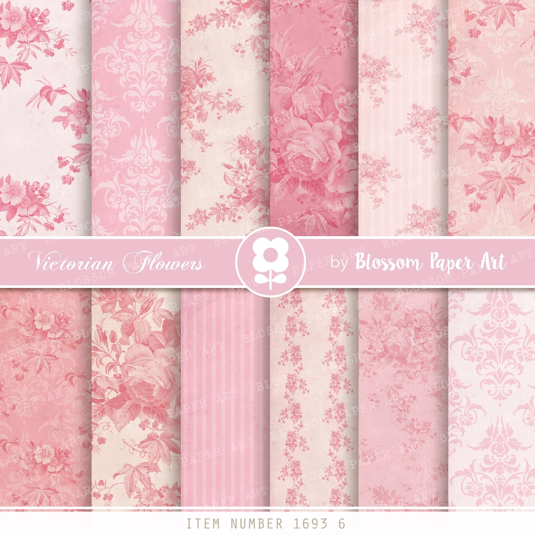 Pink Rose Floral Paper Pack: Shabby Chic Scrapbook Pages (digital ...