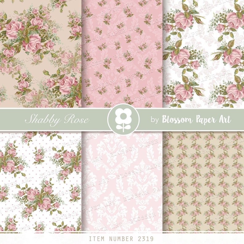 Shabby Chic Digital Paper Pack Vintage Roses Pink Floral | Etsy