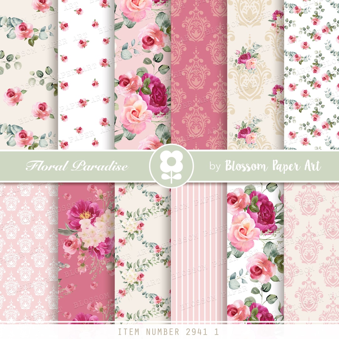 Floral Scrapbook Paper, Rose Digital Paper, Pink Digital Paper Pack ...