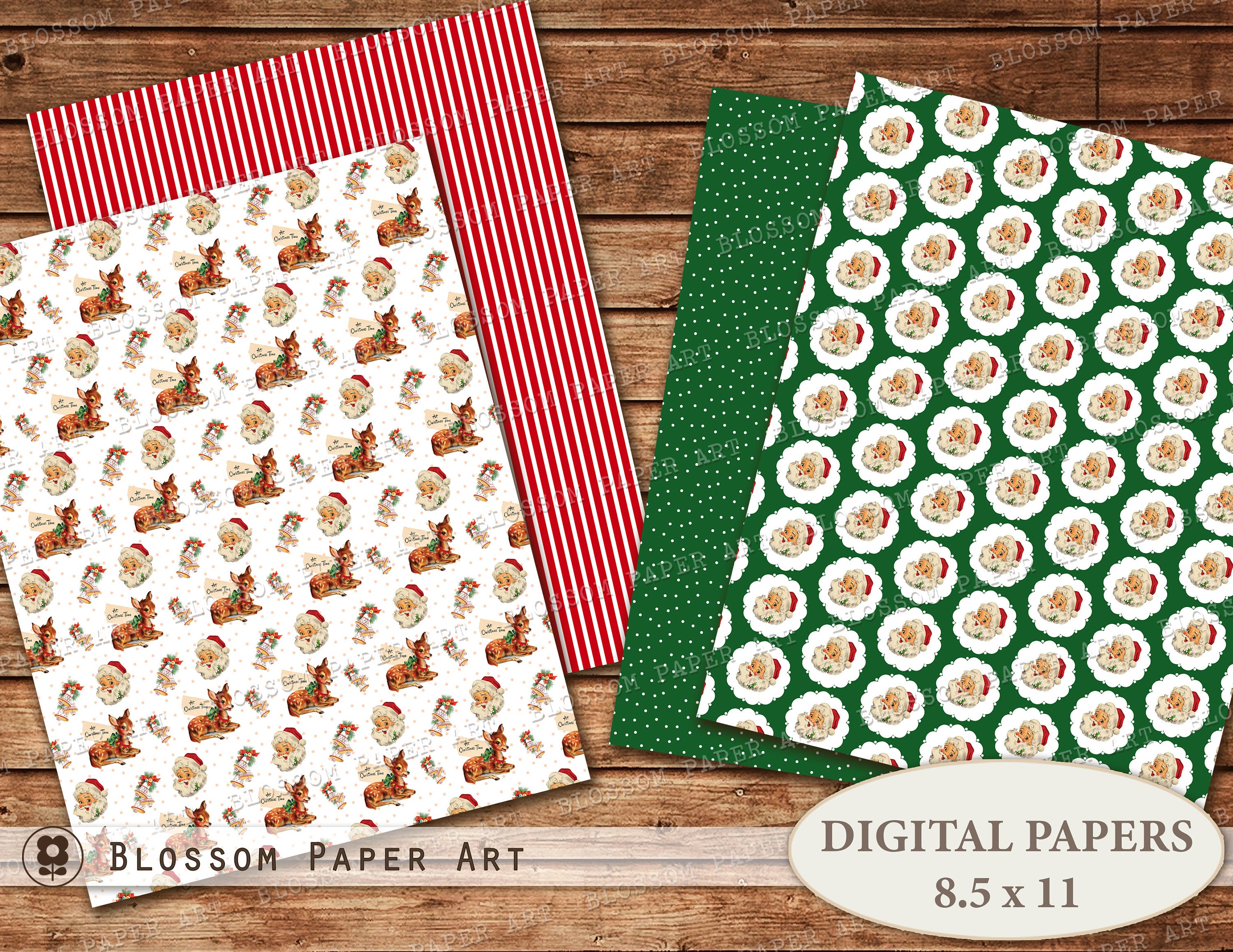 Christmas Digital Paper Scrapbook Paper Vintage Christmas | Etsy