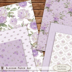 Digital Paper, Purple Digital Paper Pack, Roses Scrapbook Collage ...