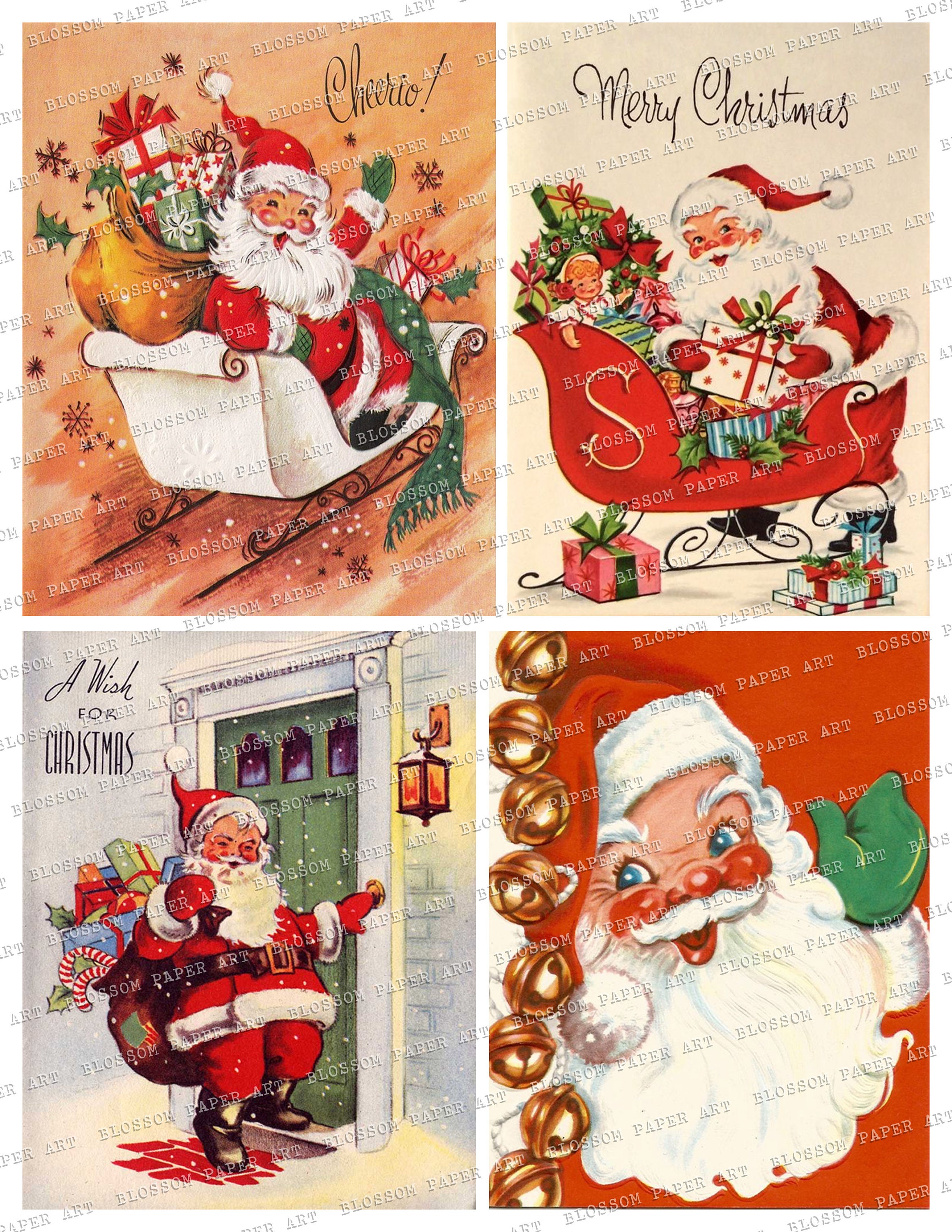 Vintage Christmas Card Printables: Retro Santa Collage Sheets (digital ...