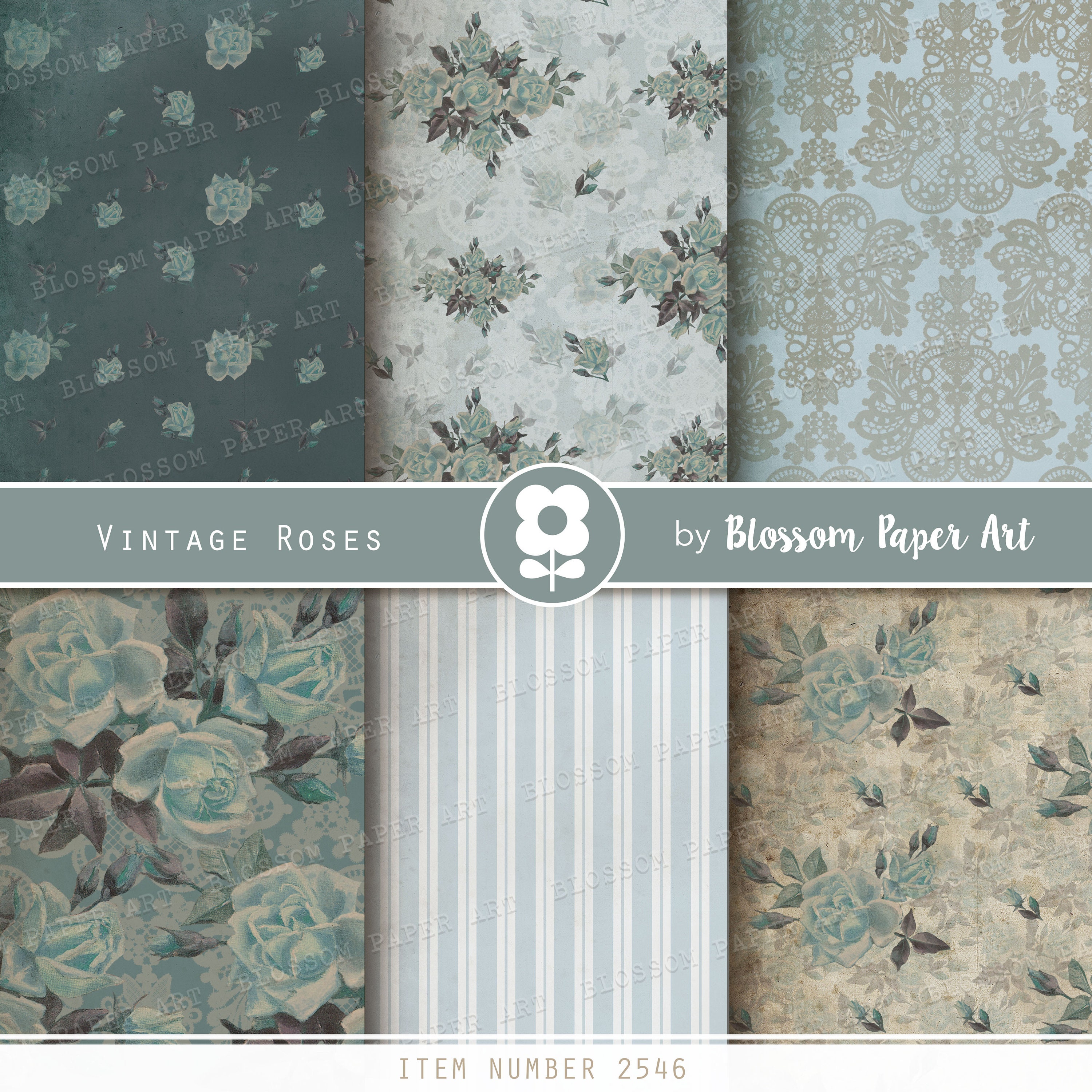 Teal Digital Papers FLORAL Digital Papers Vintage Scrapbook | Etsy
