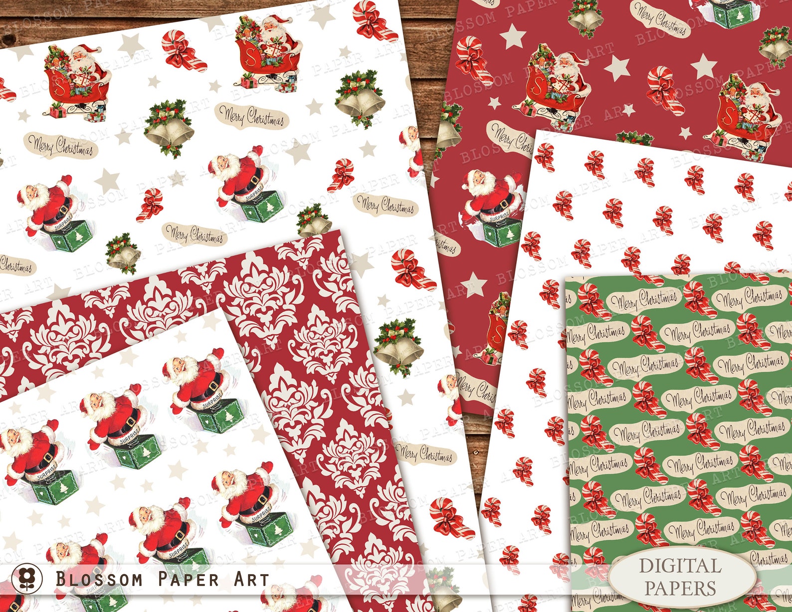 Vintage Christmas Digital Paper Christmas Digital Download - Etsy