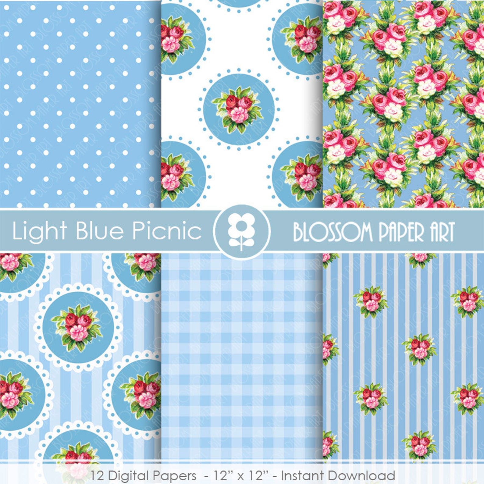 Light Blue Digital Paper Scrapbook Shabby Chic Digital Paper - Etsy