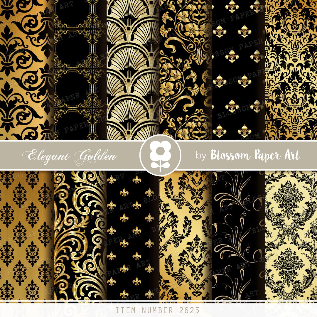 Gold Digital Paper, Gold and Black Scrapbook Paper, Digital Download ...