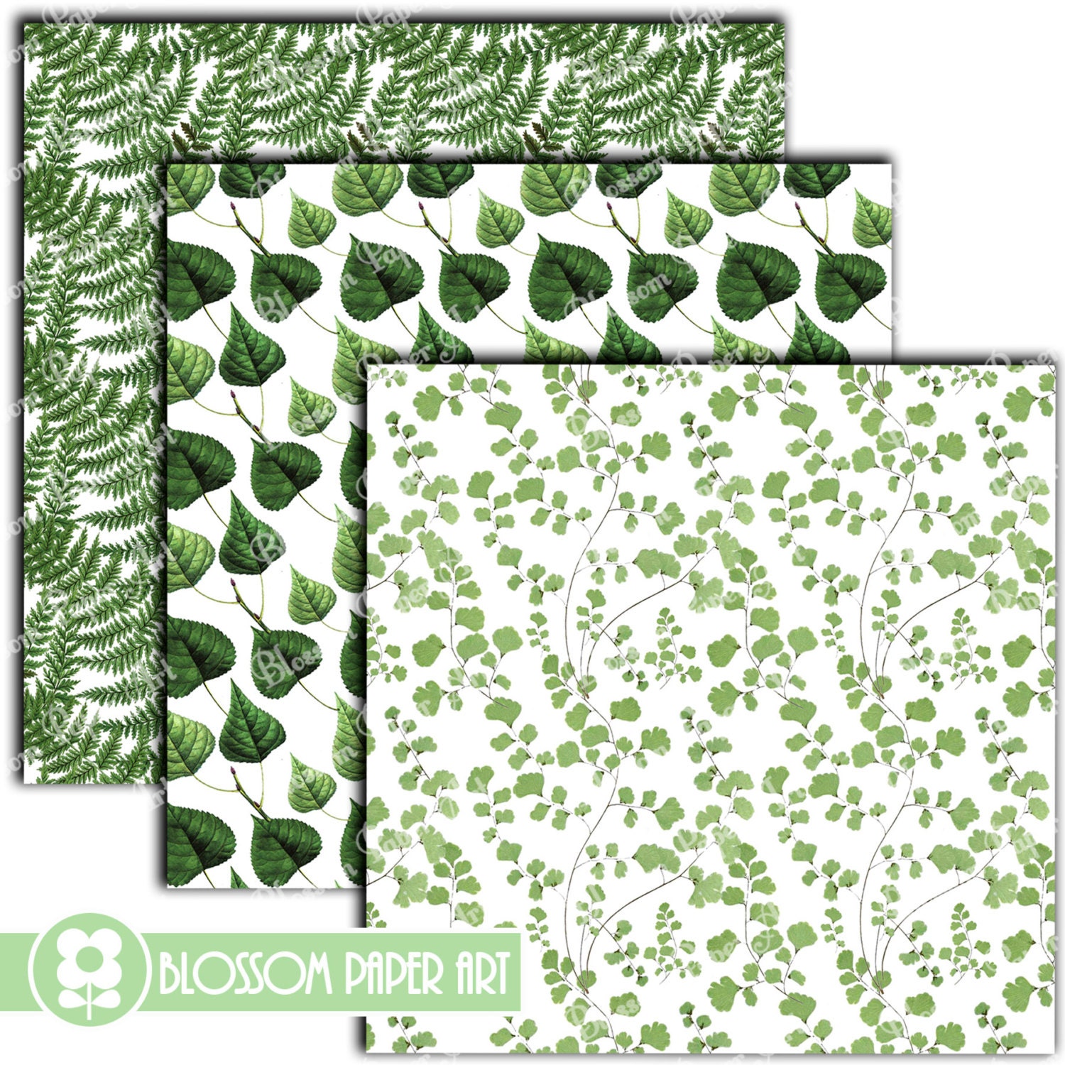 Digital Paper Leaves Digital Paper Pack Green Plants INSTANT - Etsy