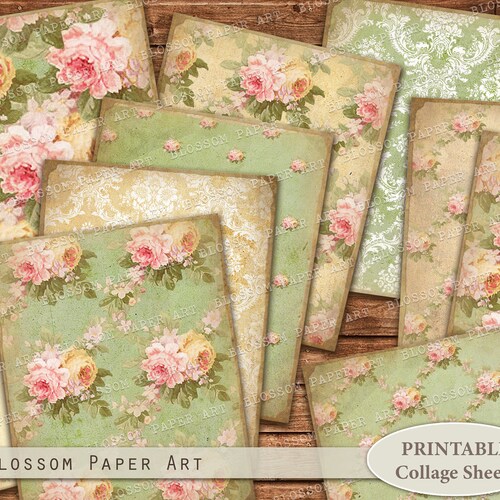 SHABBY CHIC Papers Digital Collage Sheet Vintage Papers Floral | Etsy