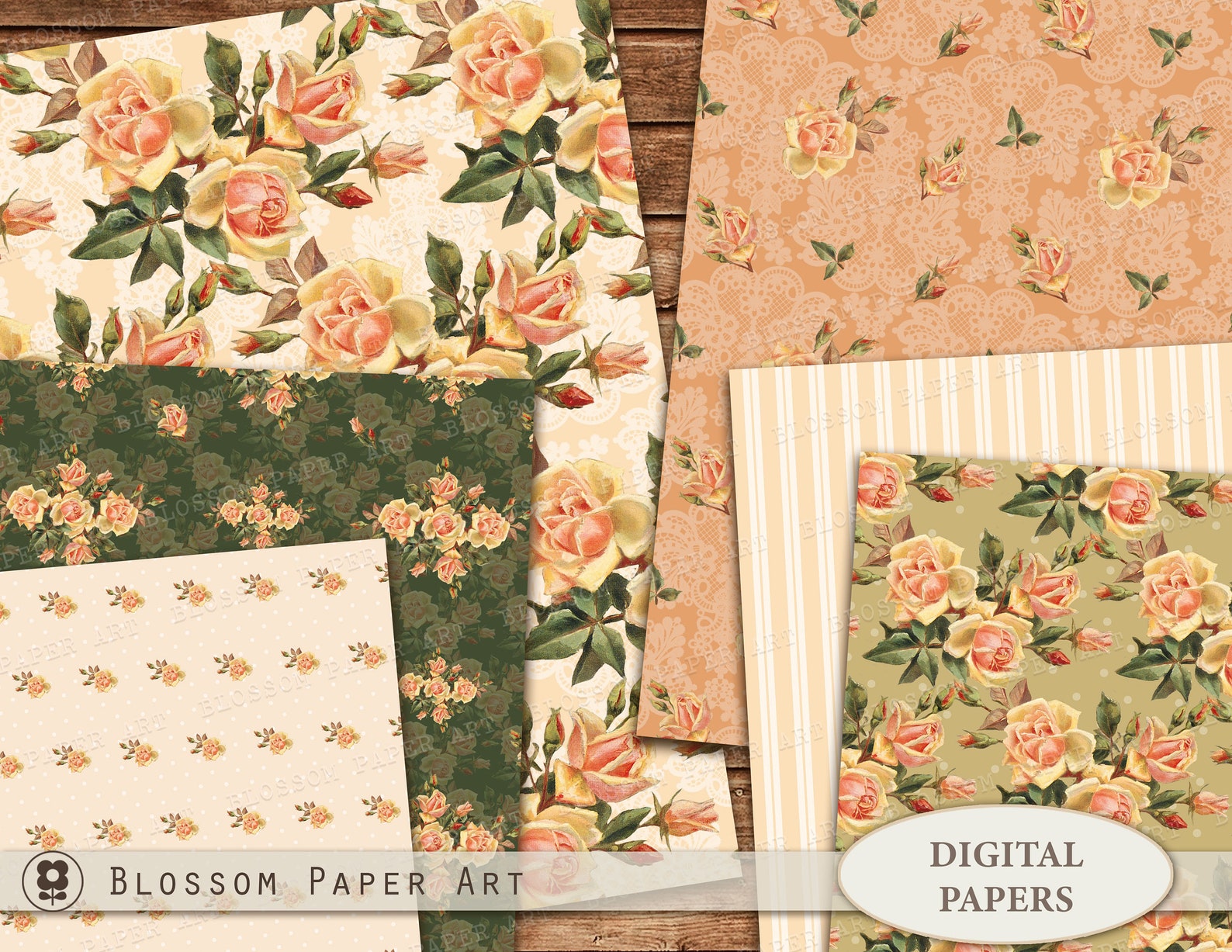 Floral Digital Paper Rose Scrapbook Paper Pack Vintage - Etsy