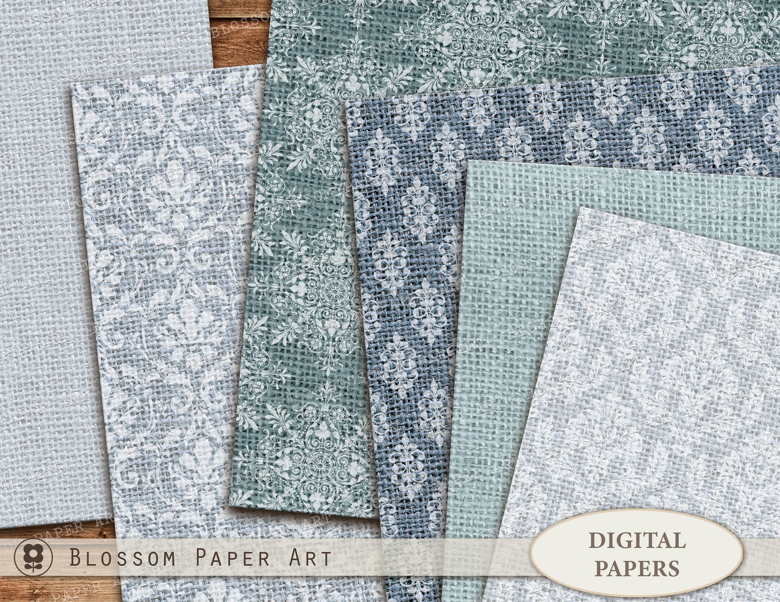 BURLAP Digital Paper Printable Damask Collage Sheet Burlap | Etsy