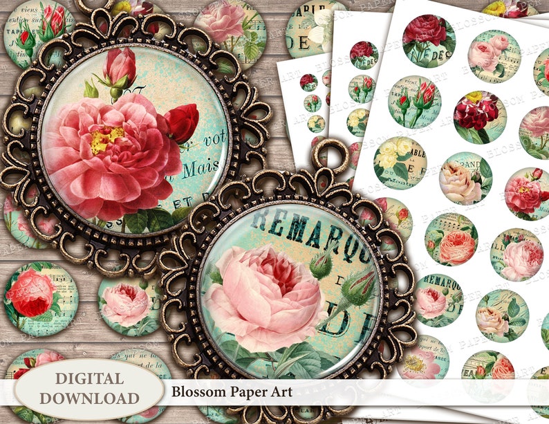 Printable Floral Circles: Collage Sheet With 5 Sizes (digital Download ...