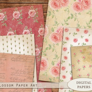 Vintage Digital Paper, Roses Shabby Chic Scrapbook Paper Pack ...