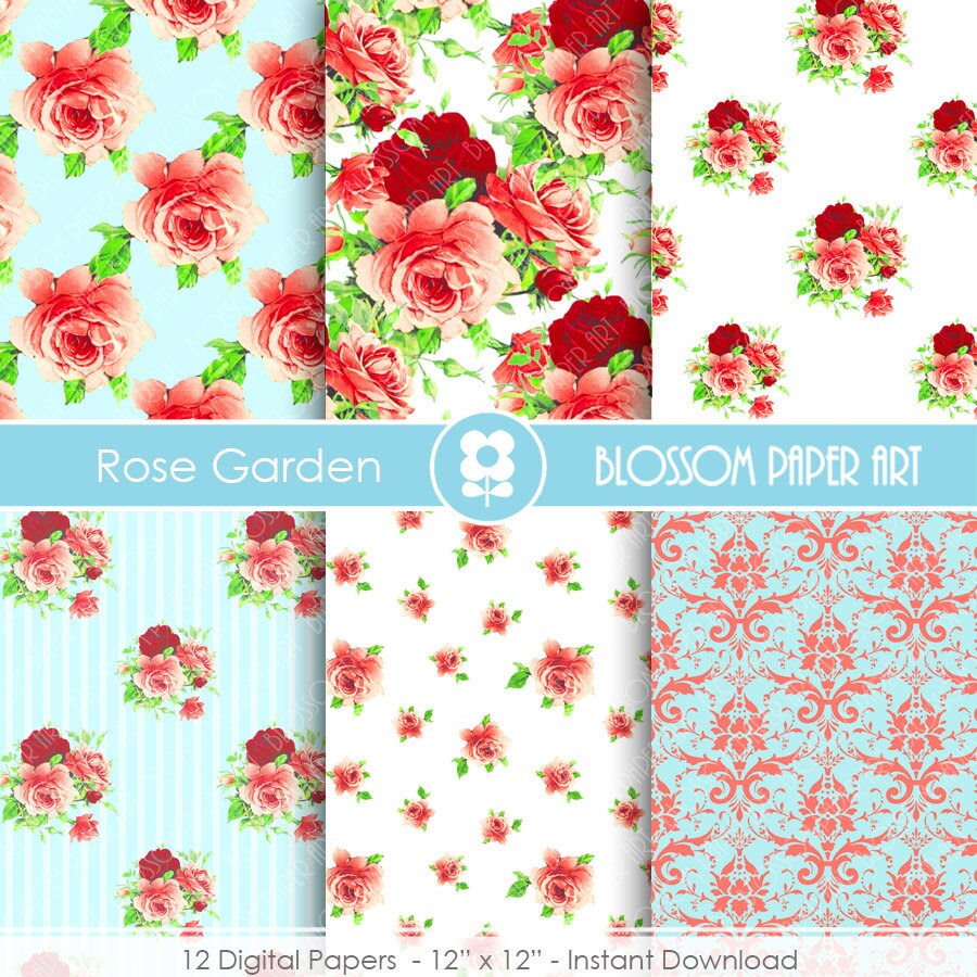 Pink Rose Digital Paper Light Blue Rose Digital Paper Pack - Etsy