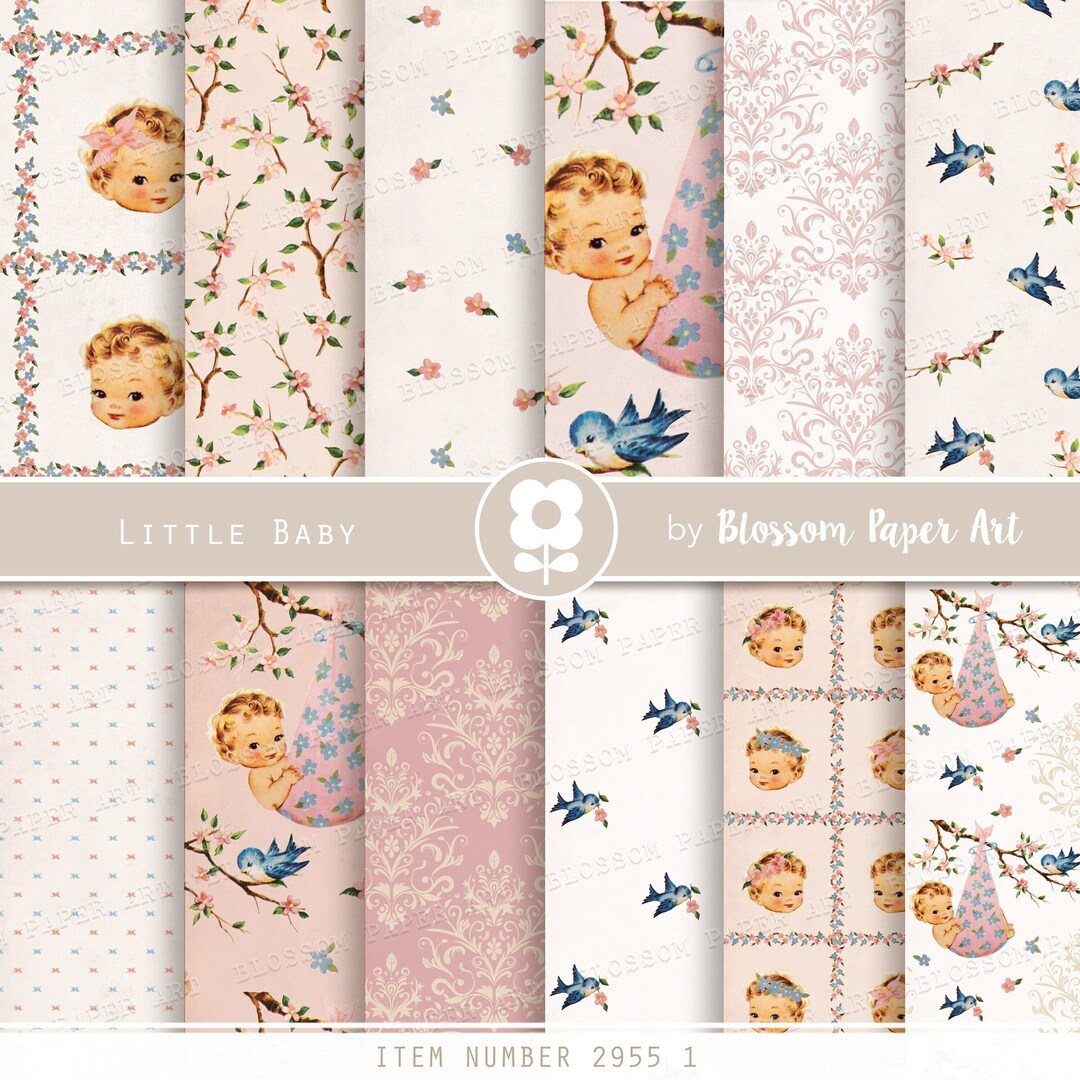 Baby Digital Paper, Nursery Paper Pack, Vintage Baby Junk Journal ...