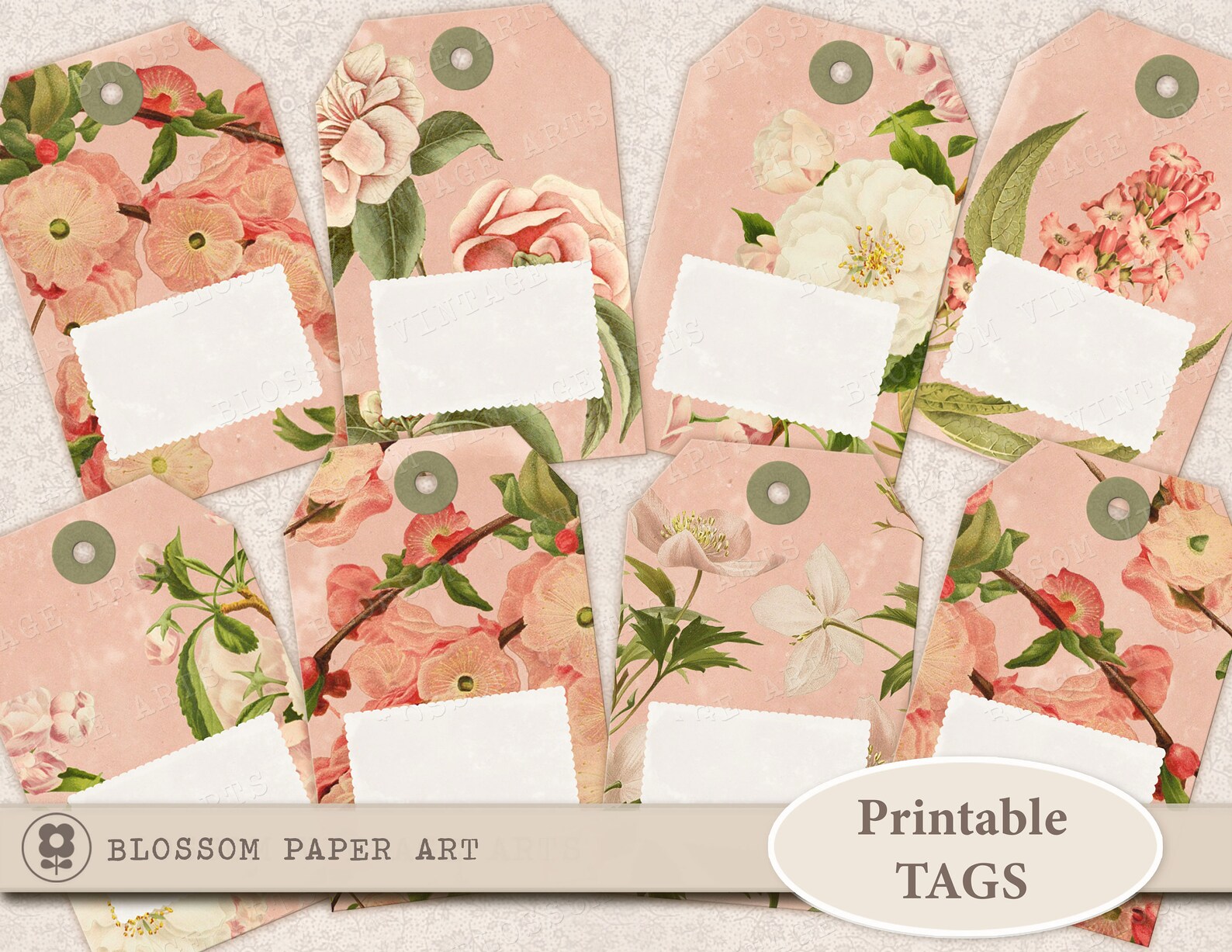 FLORAL TAGS Digital Printable Sheet Gift Tags Vintage FLOWERS - Etsy