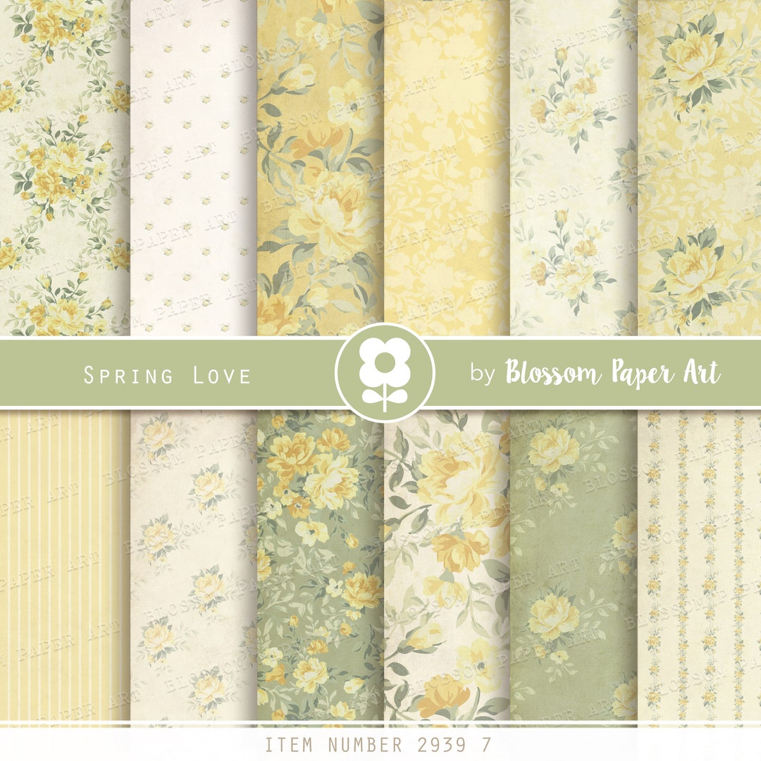 Yellow Floral Digital Paper for Junk Journals, Scrapbooking, Printable ...