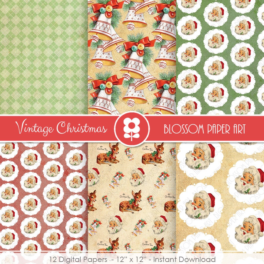 Christmas Digital Paper Vintage Christmas Digital Paper Pack - Etsy