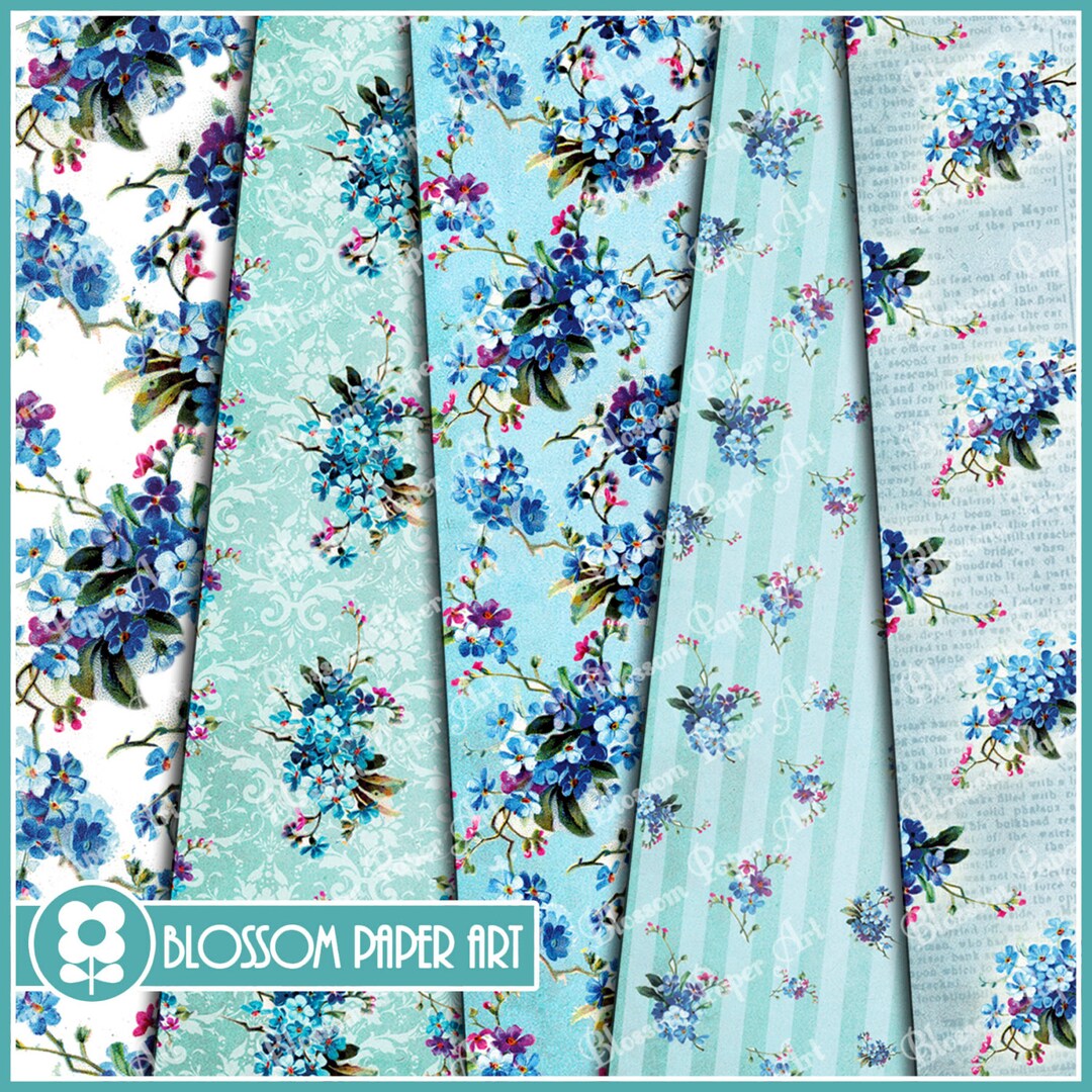 Digital Paper Blue Flowers Digital Paper Pack Digital - Etsy