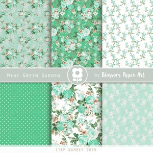 Green Mint Digital Papers, Floral Digital Paper Pack, Rose Digital ...