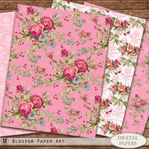 Rose Digital Paper, Floral Digital Paper Pack, Pink Scrapbook Paper ...