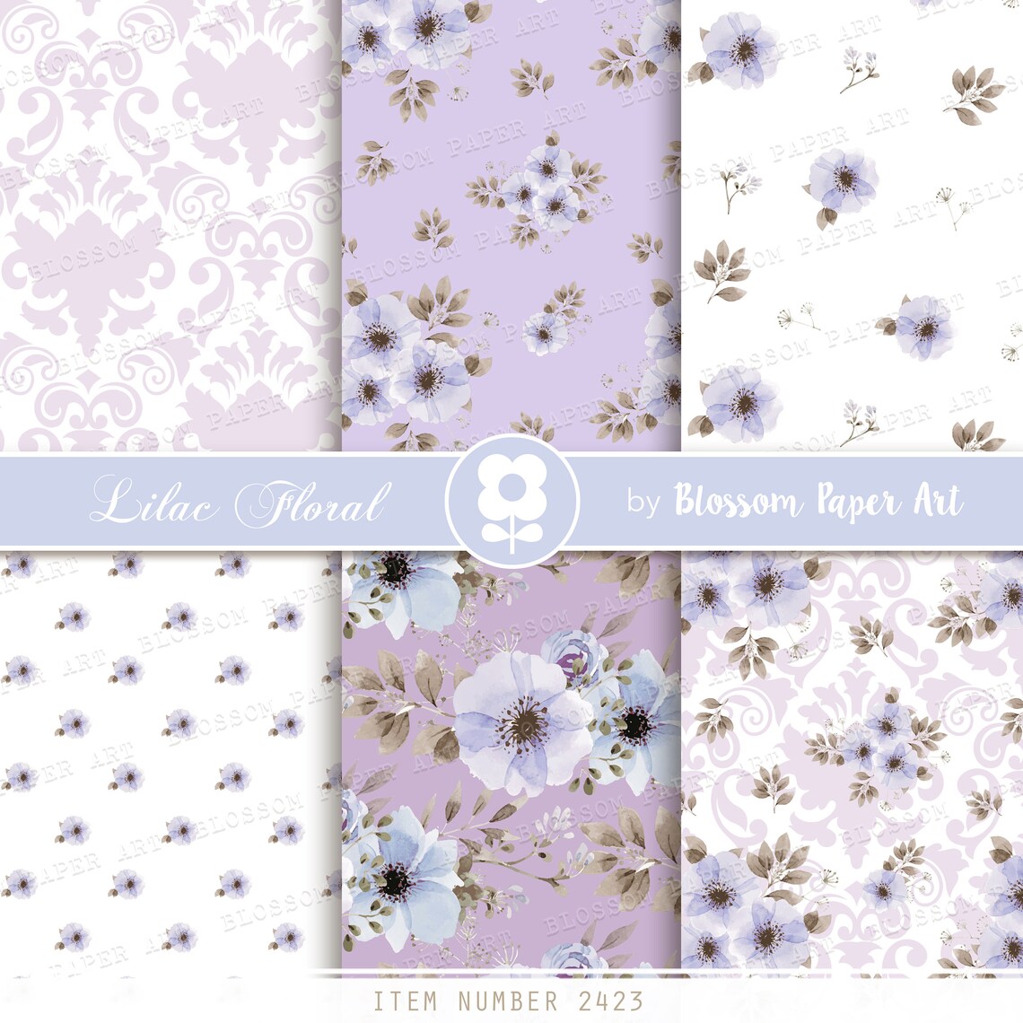 FLORAL Digital Papers Purple Scrapbook Paper Pack Digital | Etsy